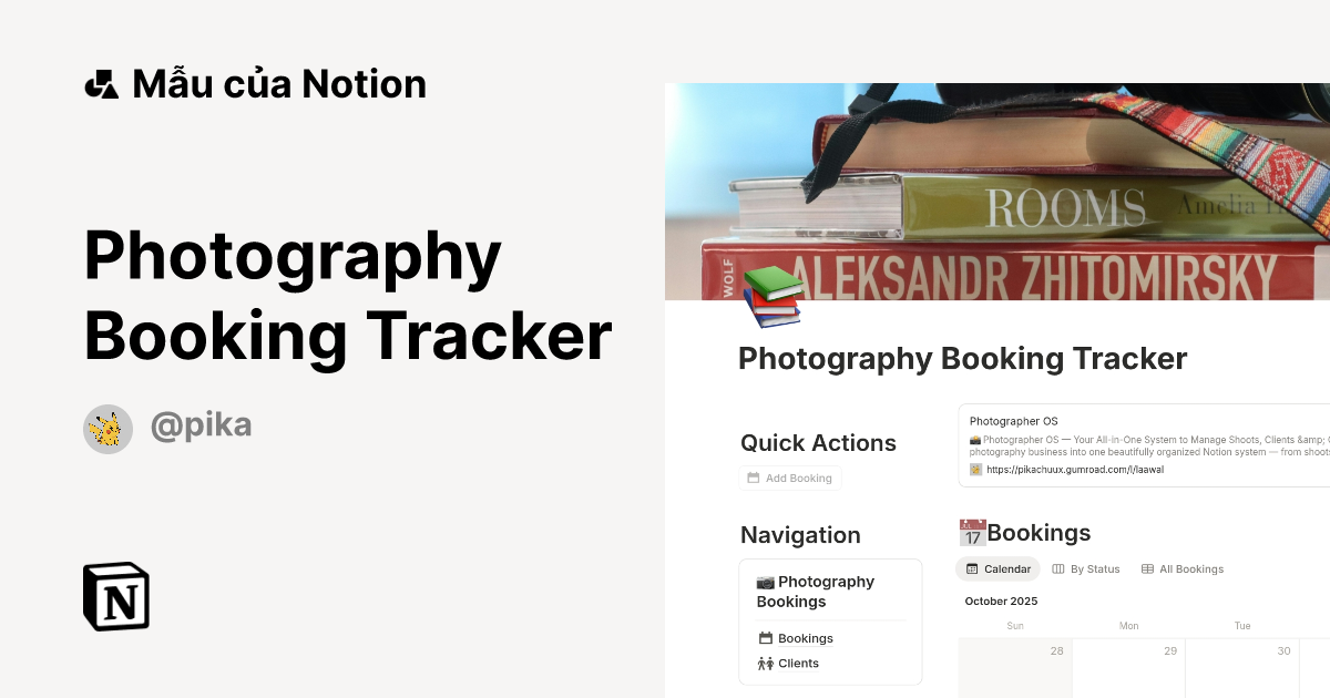 Photography Booking Tracker Mẫu do Pika tạo | Thị trường Notion