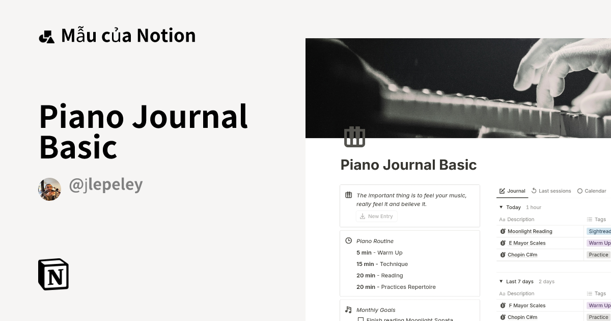 Piano Journal Basic Mẫu do Joako tạo | Thị trường Notion