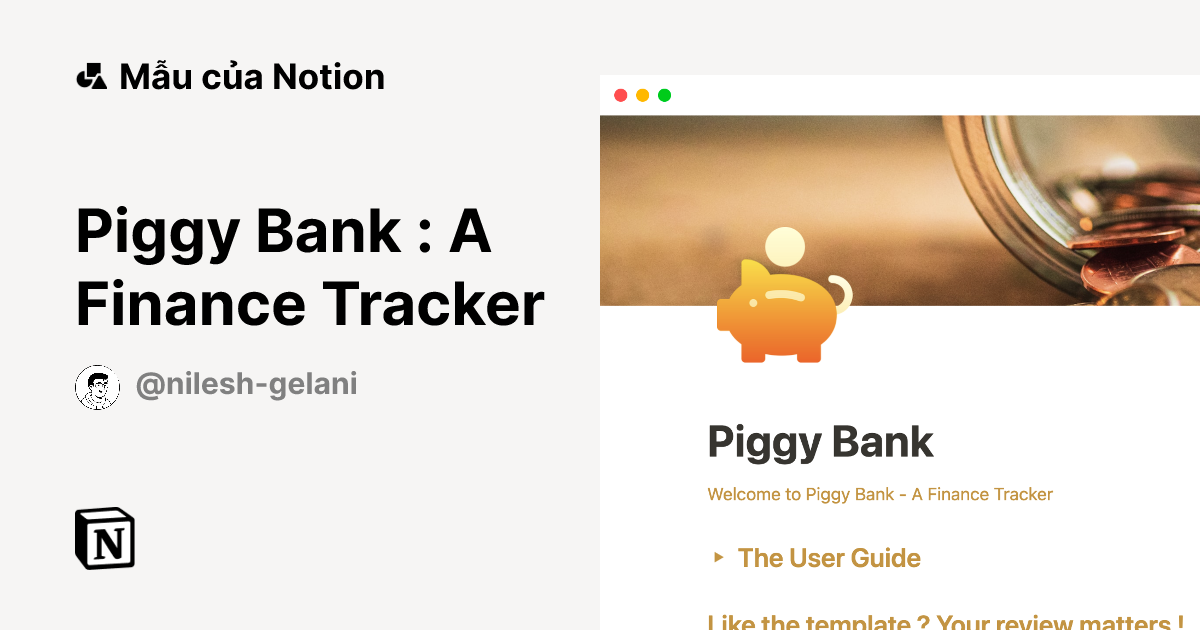 Mẫu Piggy Bank : A Finance Tracker | Thị trường Notion