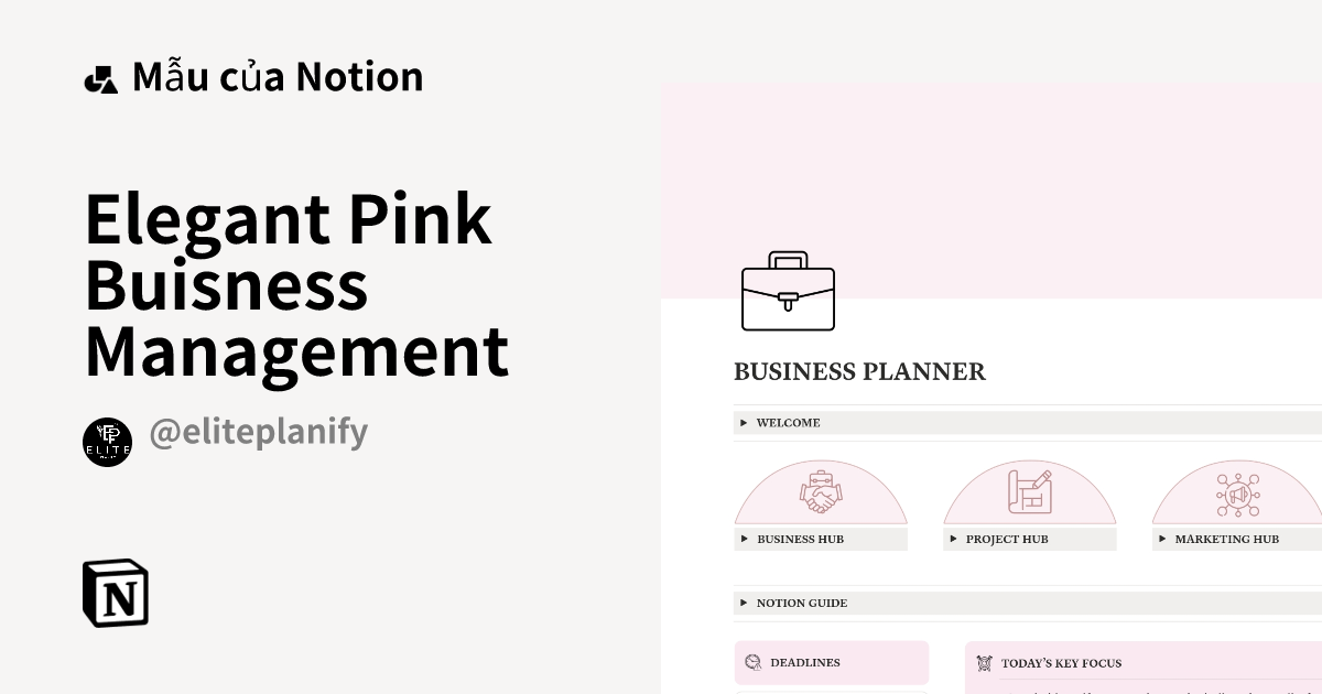 Mẫu Elegant Pink Buisness Management | Thị trường Notion