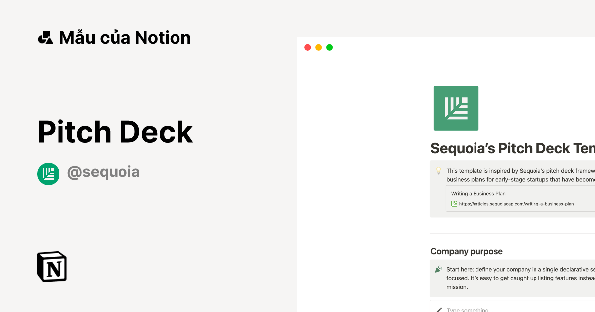 Pitch Deck Mẫu do Sequoia tạo | Thị trường Notion