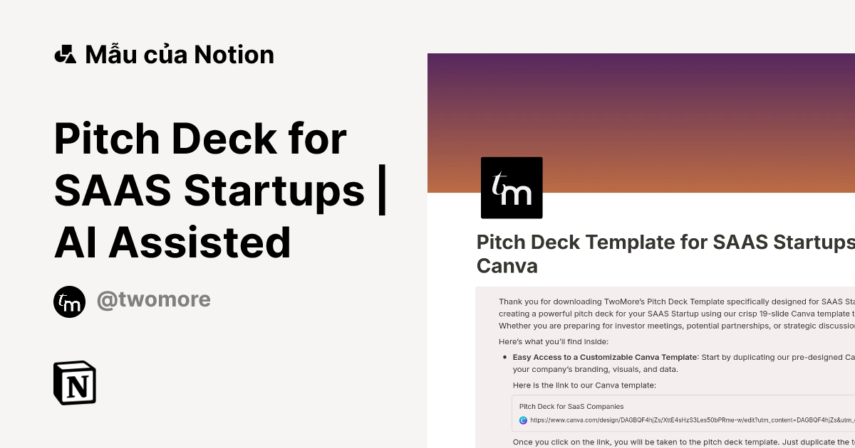 Mẫu Pitch Deck for SAAS Startups | AI Assisted | Thị trường Notion
