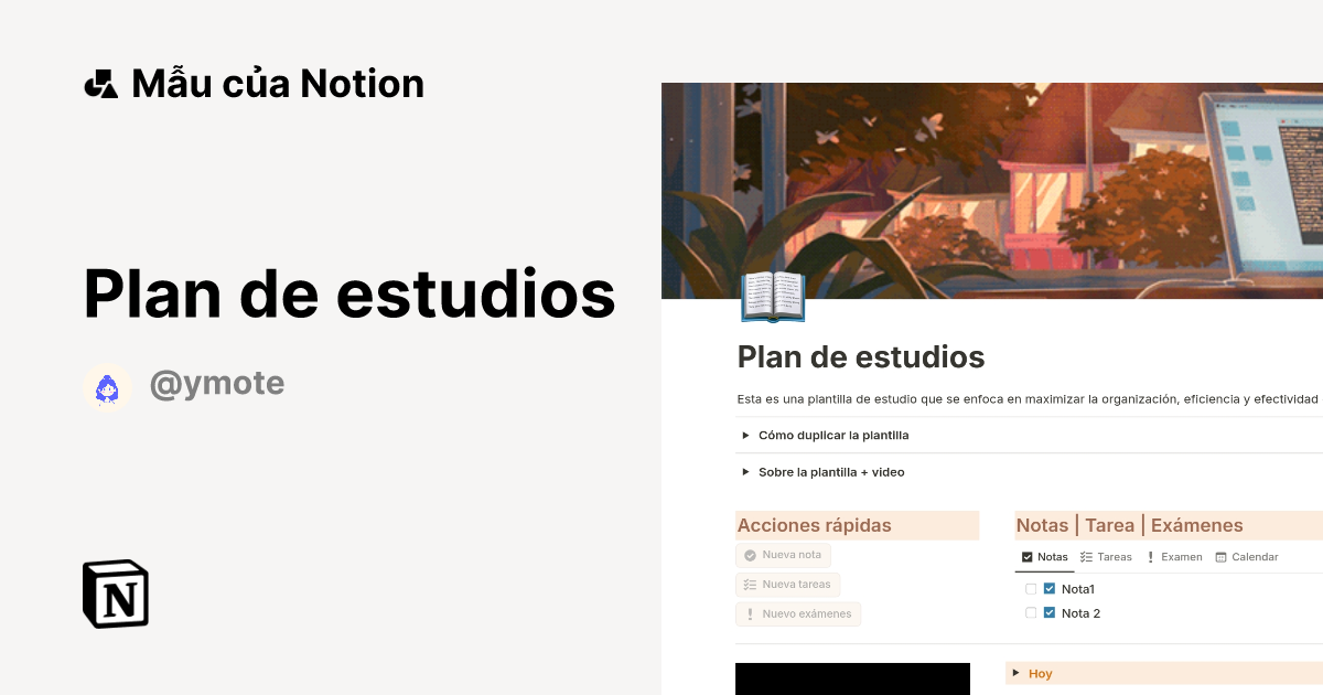 Mẫu Plan de estudios | Thị trường Notion