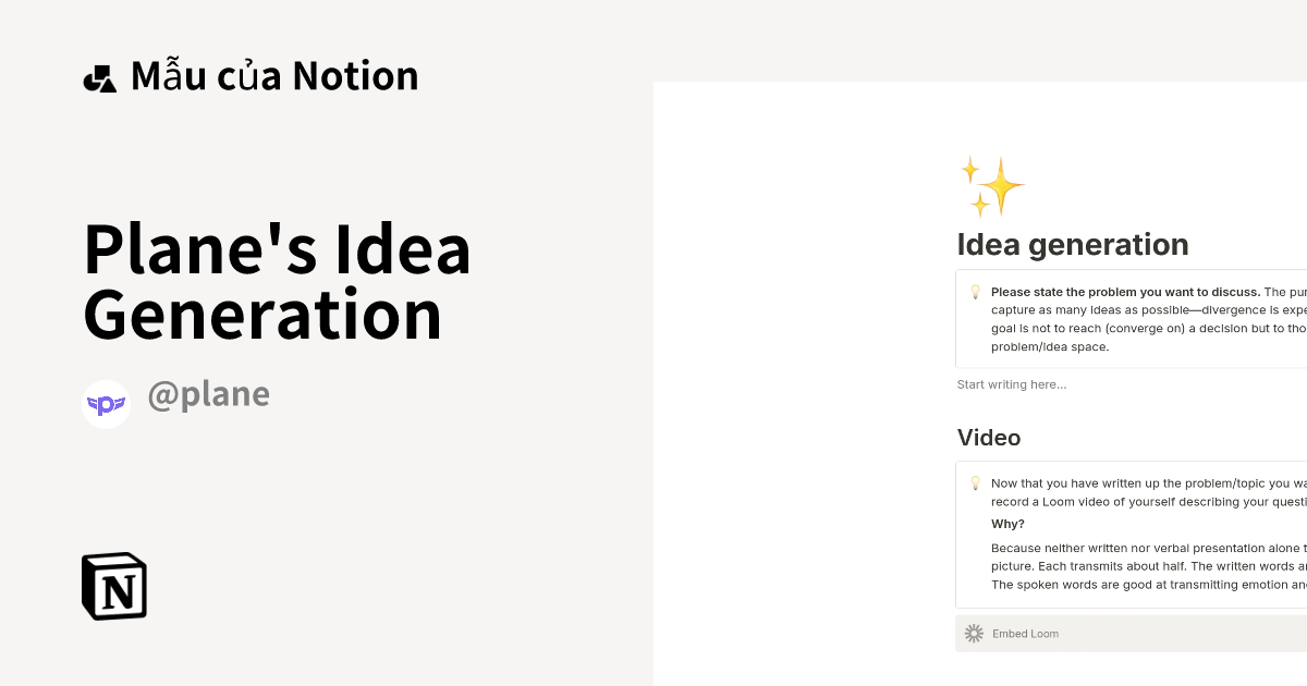 Plane's Idea Generation Mẫu do Plane tạo | Thị trường Notion