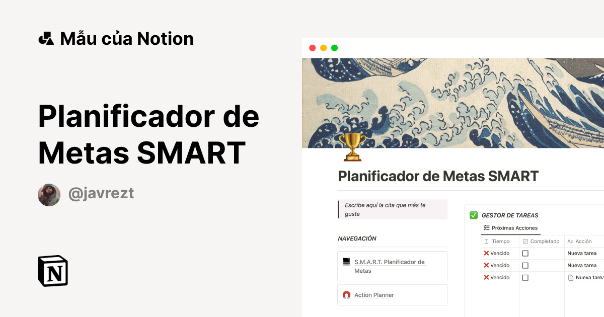 Mẫu Planificador de Metas SMART | Thị trường Notion
