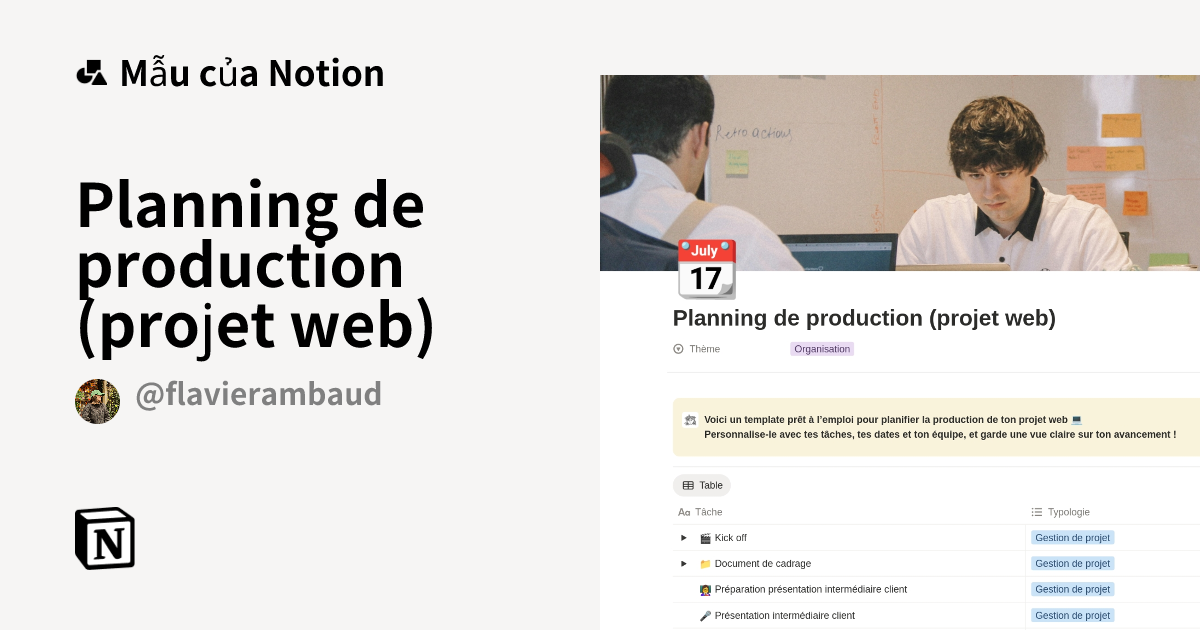 Planning de production (projet web) Mẫu do Flavie Rambaud tạo | Thị ...