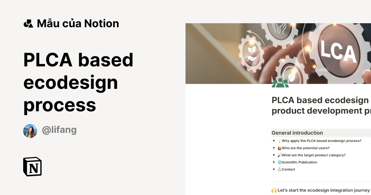 Mẫu PLCA based ecodesign process | Thị trường Notion