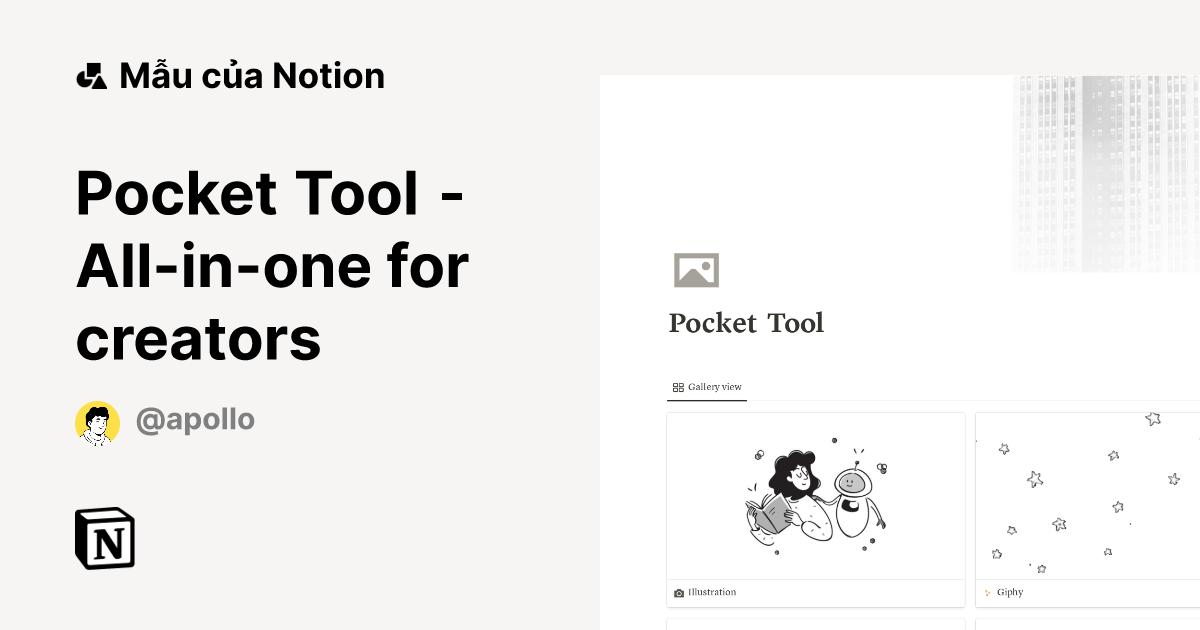 Pocket Tool - All-in-one for creators Mẫu do Apollo tạo | Thị trường Notion