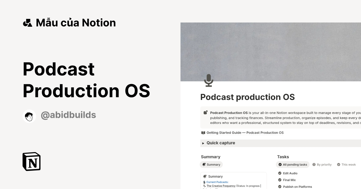 Mẫu Podcast Production OS | Thị trường Notion