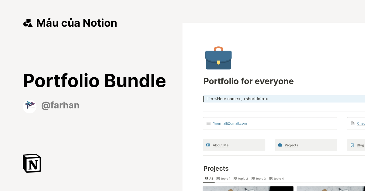 Portfolio Bundle Mẫu do Farhan tạo | Thị trường Notion
