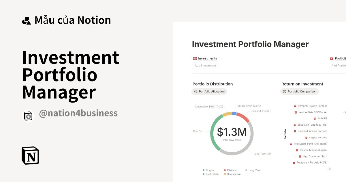 Mẫu Investment Portfolio Manager | Thị trường Notion
