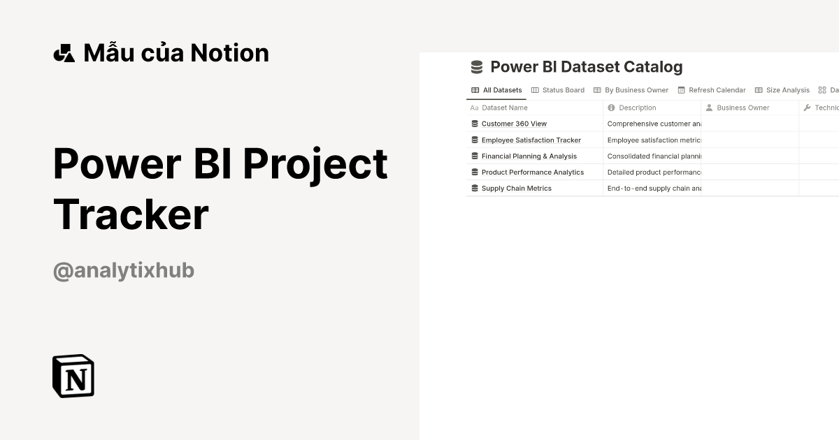 Power BI Project Tracker Mẫu do Analytix Hub tạo | Thị trường Notion