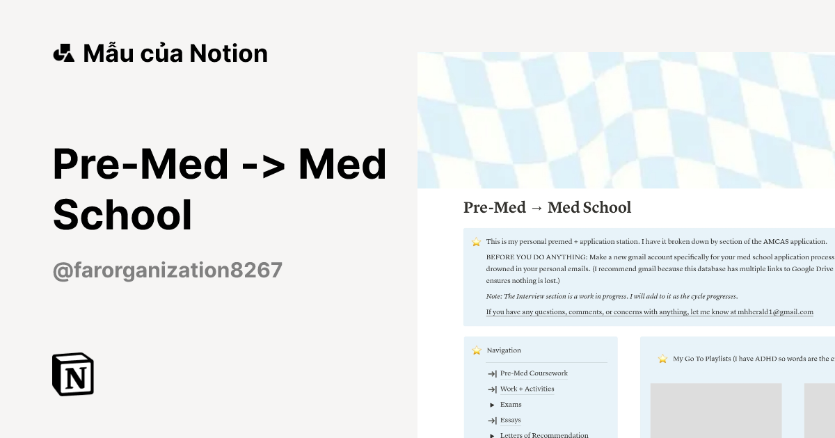 Mẫu Pre-Med -> Med School | Thị trường Notion