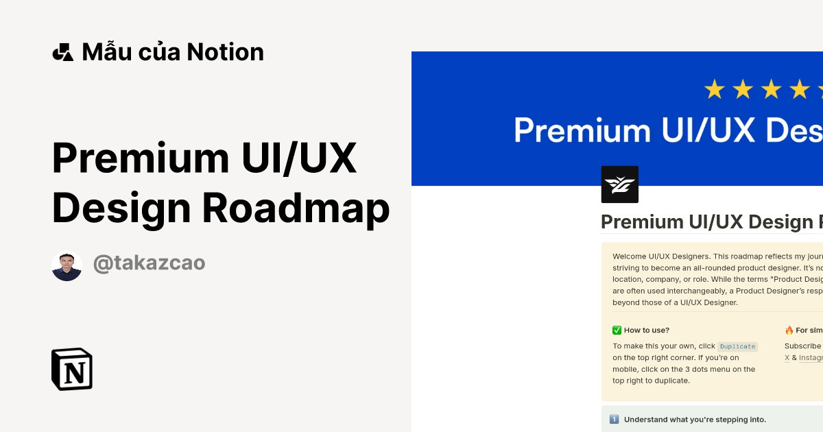 Mẫu Premium UI/UX Design Roadmap | Thị trường Notion