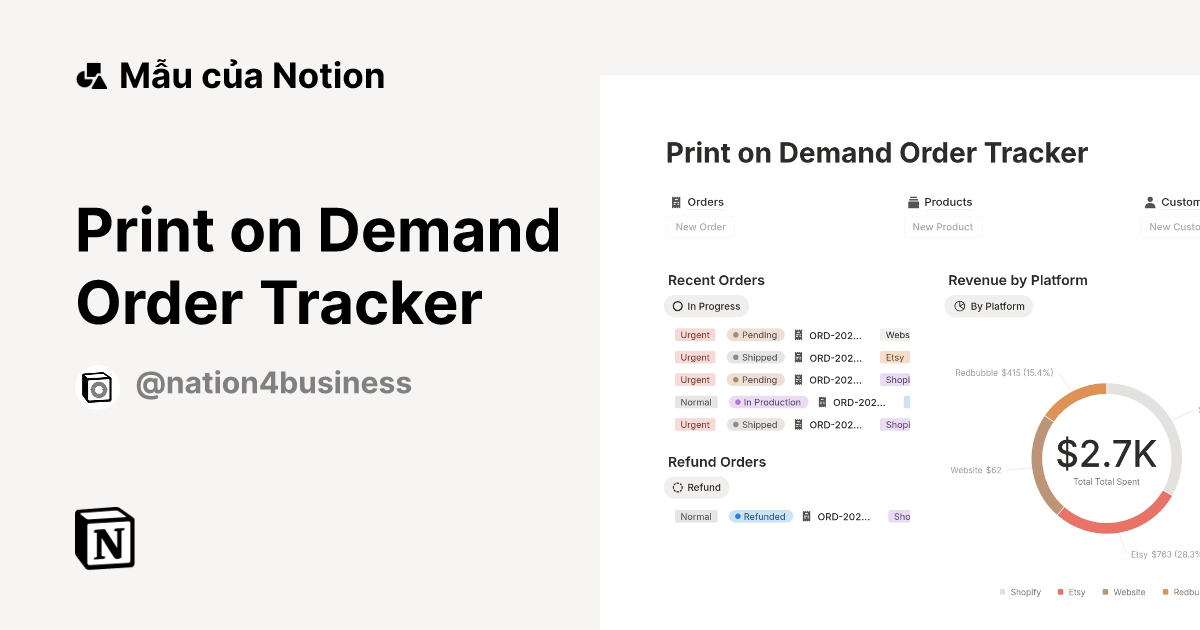 Mẫu Print on Demand Order Tracker | Thị trường Notion