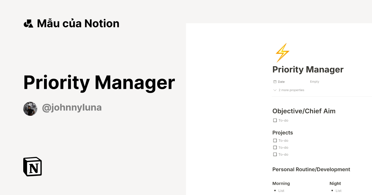 Mẫu Priority Manager | Thị trường Notion