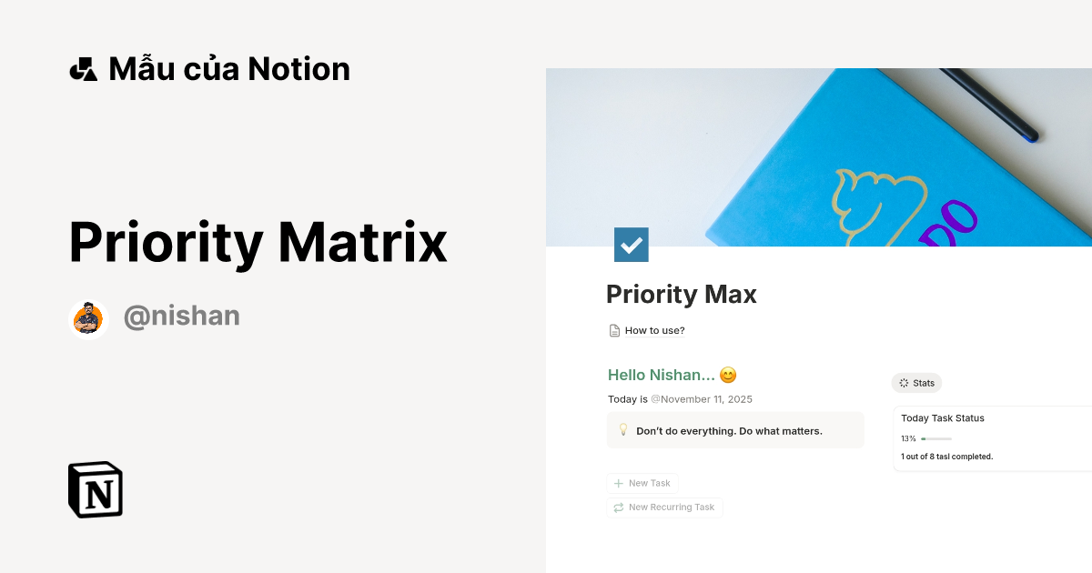 Mẫu Priority Matrix | Thị trường Notion