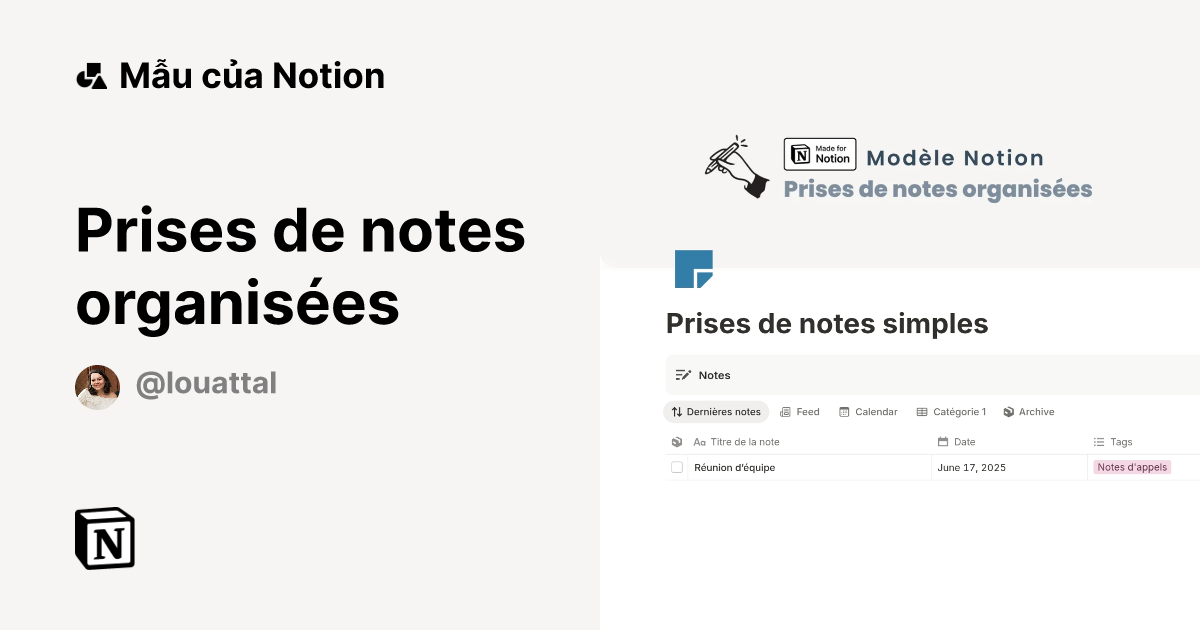 Mẫu Prises de notes organisées | Thị trường Notion