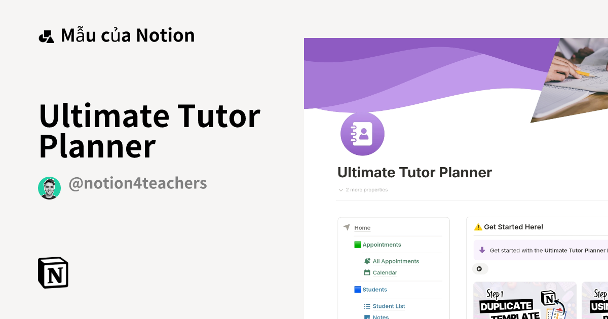 Ultimate Tutor Planner Mẫu do Milo | Notion4Teachers tạo | Thị trường Notion