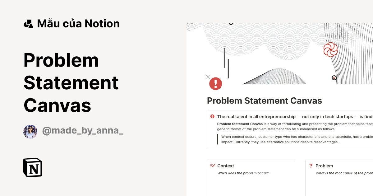 Problem Statement Canvas Mẫu do Anna tạo | Thị trường Notion