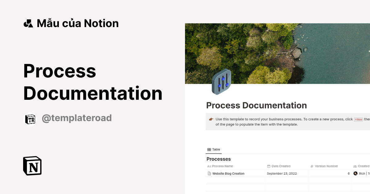 Process Documentation Mẫu do Template Road tạo | Thị trường Notion