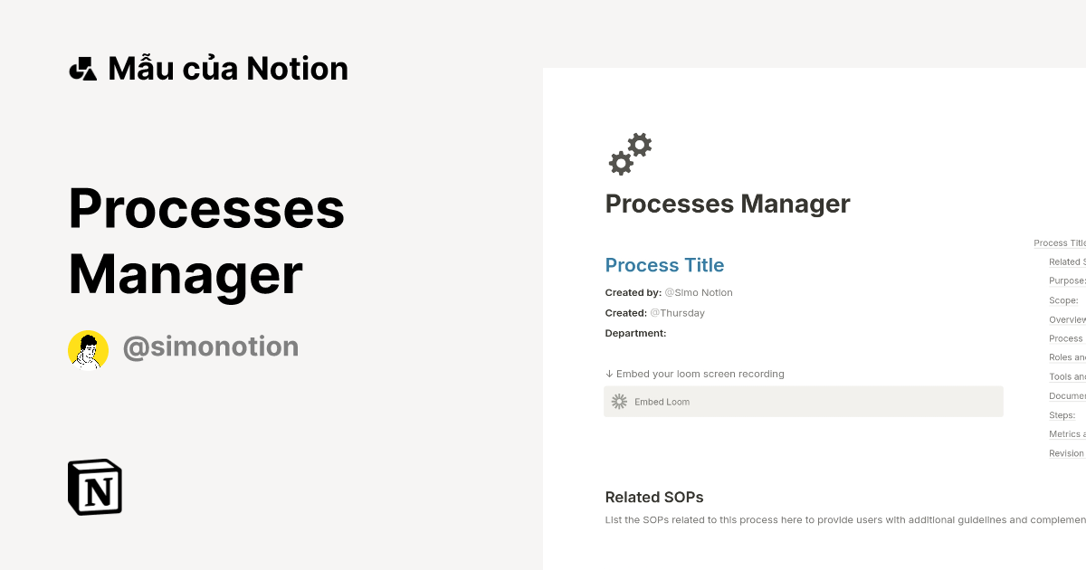 Mẫu Processes Manager | Thị trường Notion