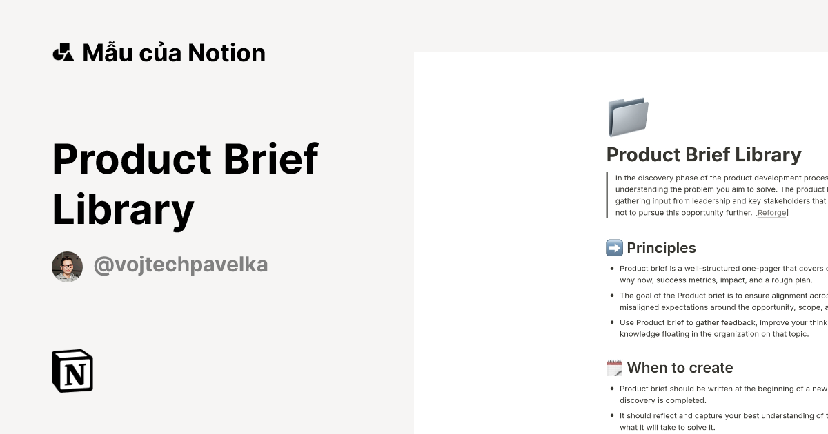 Mẫu Product Brief Library | Thị trường Notion