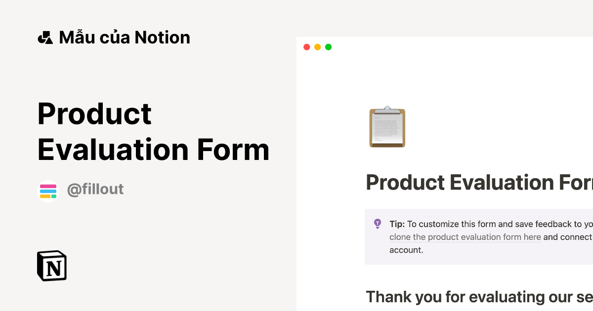 Mẫu Product Evaluation Form | Thị trường Notion