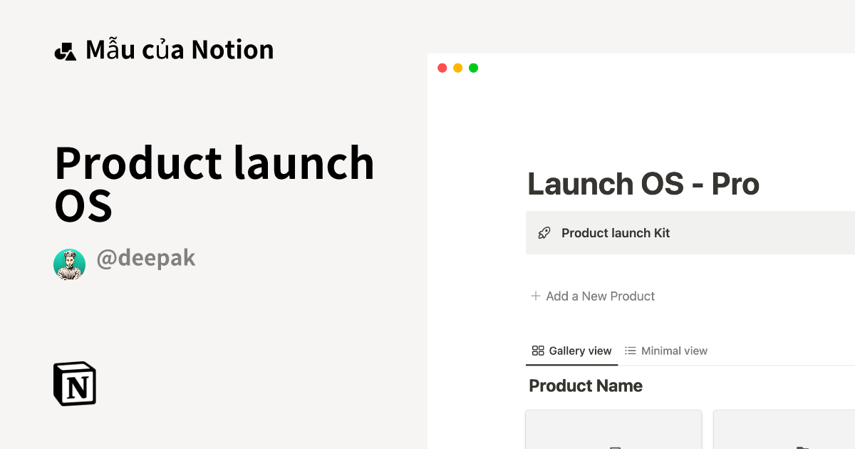 Product launch OS Mẫu do Deepak tạo | Thị trường Notion