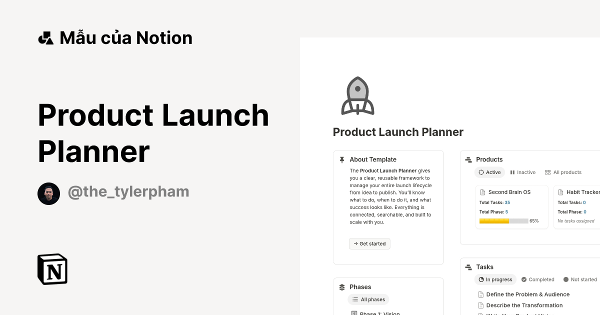 Product Launch Planner Mẫu do Tyler Pham tạo | Thị trường Notion