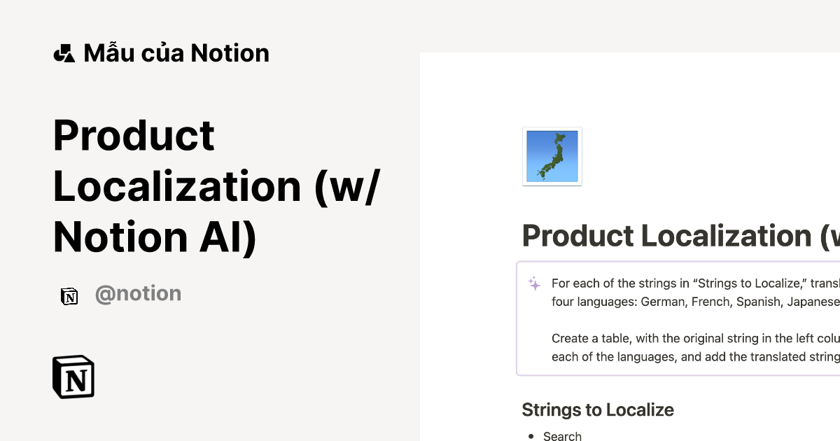 Mẫu Product Localization (w/ Notion AI) 2025 | Thị trường Notion