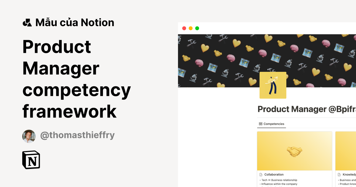 Product Manager competency framework Mẫu do Thomas tạo | Thị trường Notion