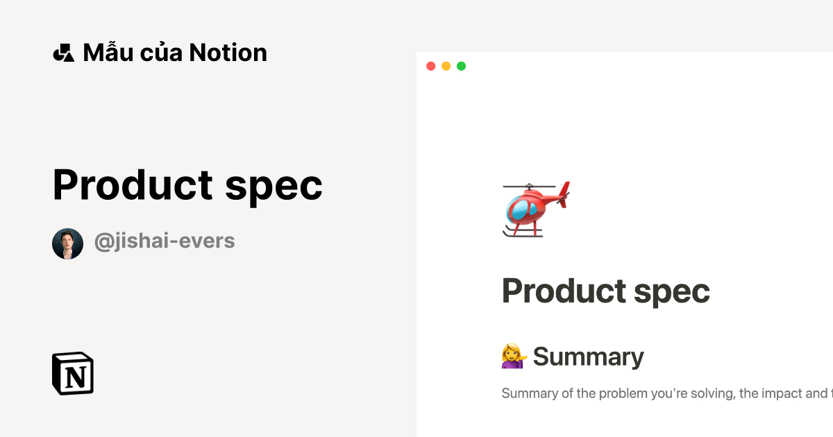 Mẫu Product spec | Thị trường Notion