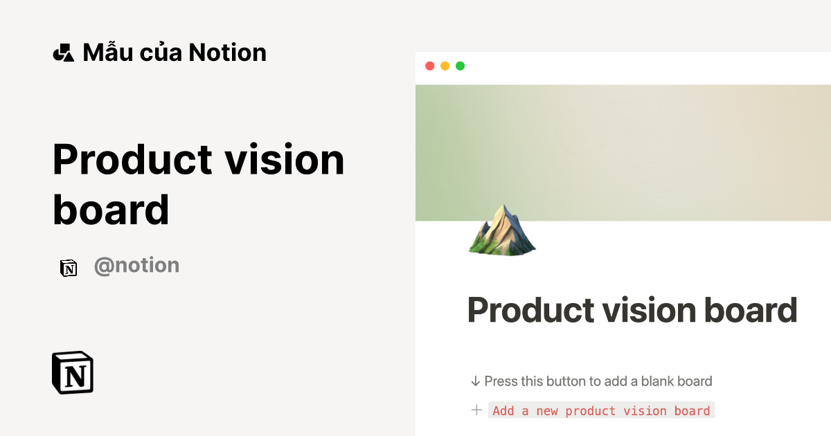 Mẫu Product vision board 2026 | Thị trường Notion