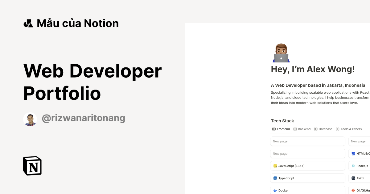 Web Developer Portfolio Mẫu do Rizwan Aritonang tạo | Thị trường Notion