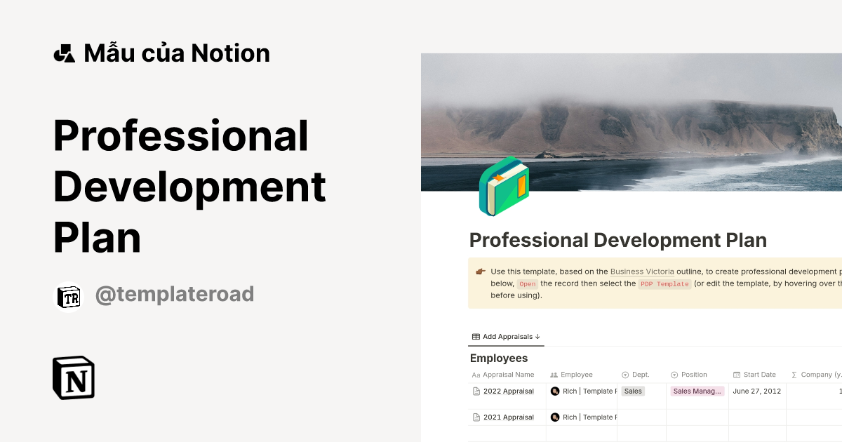 Professional Development Plan Mẫu do Template Road tạo | Thị trường Notion