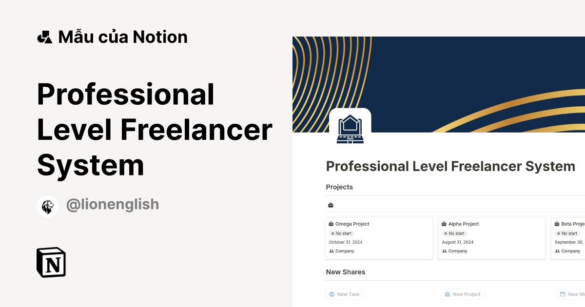 Professional Level Freelancer System Mẫu do Lion tạo | Thị trường Notion