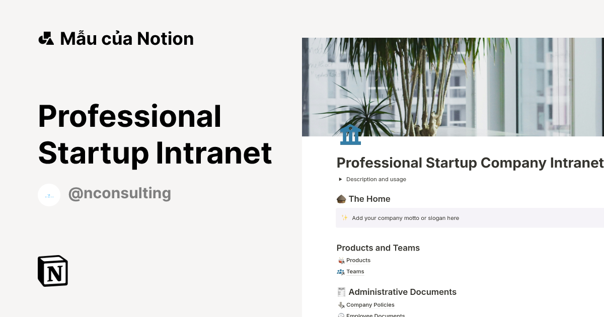 Professional Startup Intranet Mẫu do NConsulting tạo | Thị trường Notion