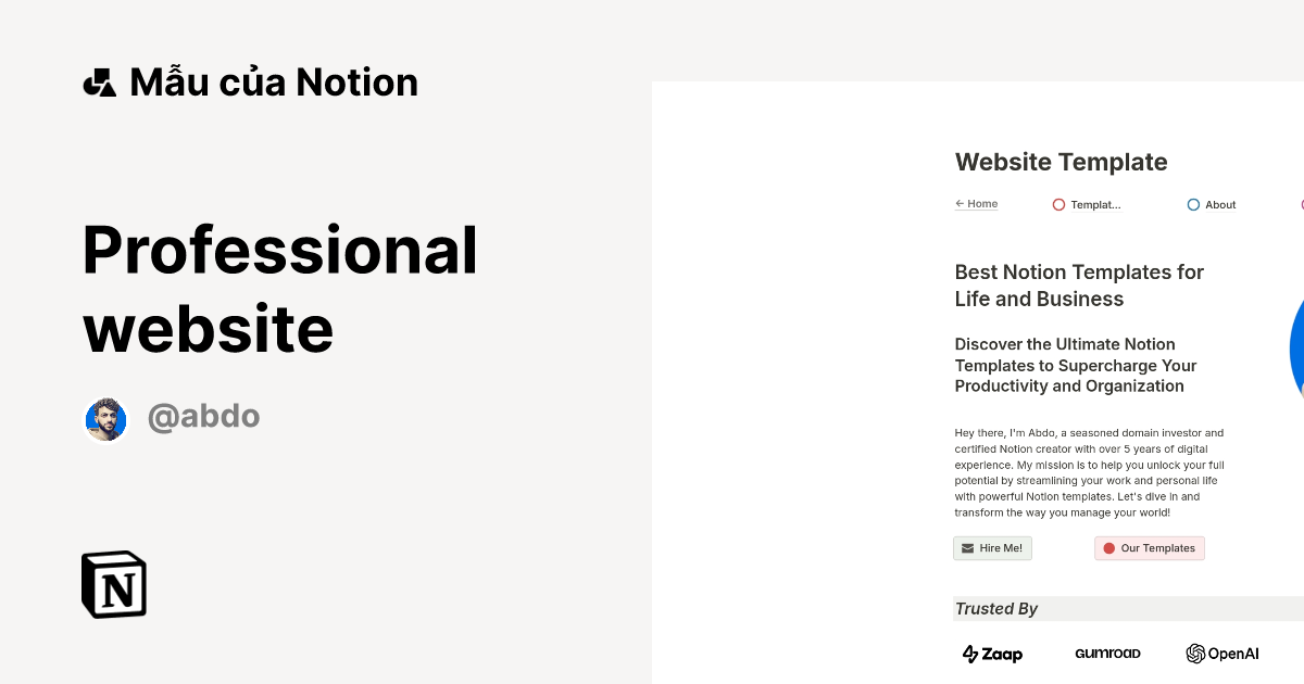 Mẫu Professional website | Thị trường Notion