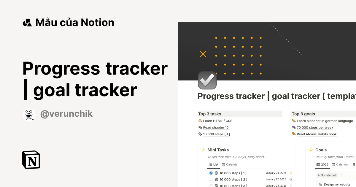 Progress tracker | goal tracker Mẫu do Verunchik tạo | Thị trường Notion