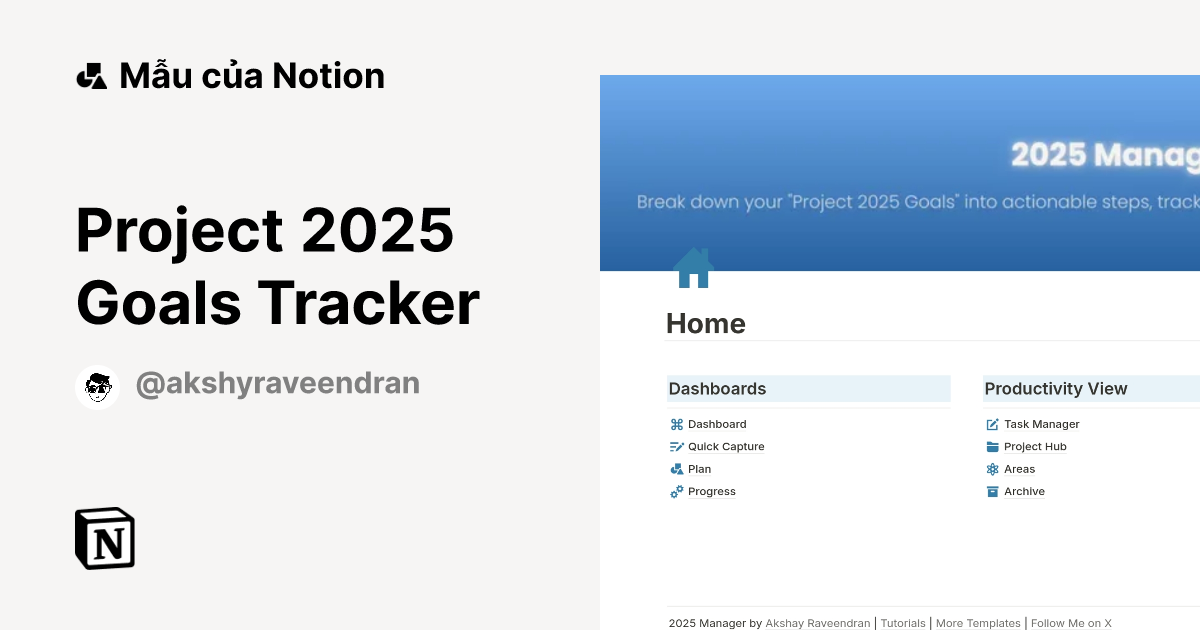 Project 2025 Goals Tracker Mẫu do Akshay Raveendran tạo | Thị trường Notion
