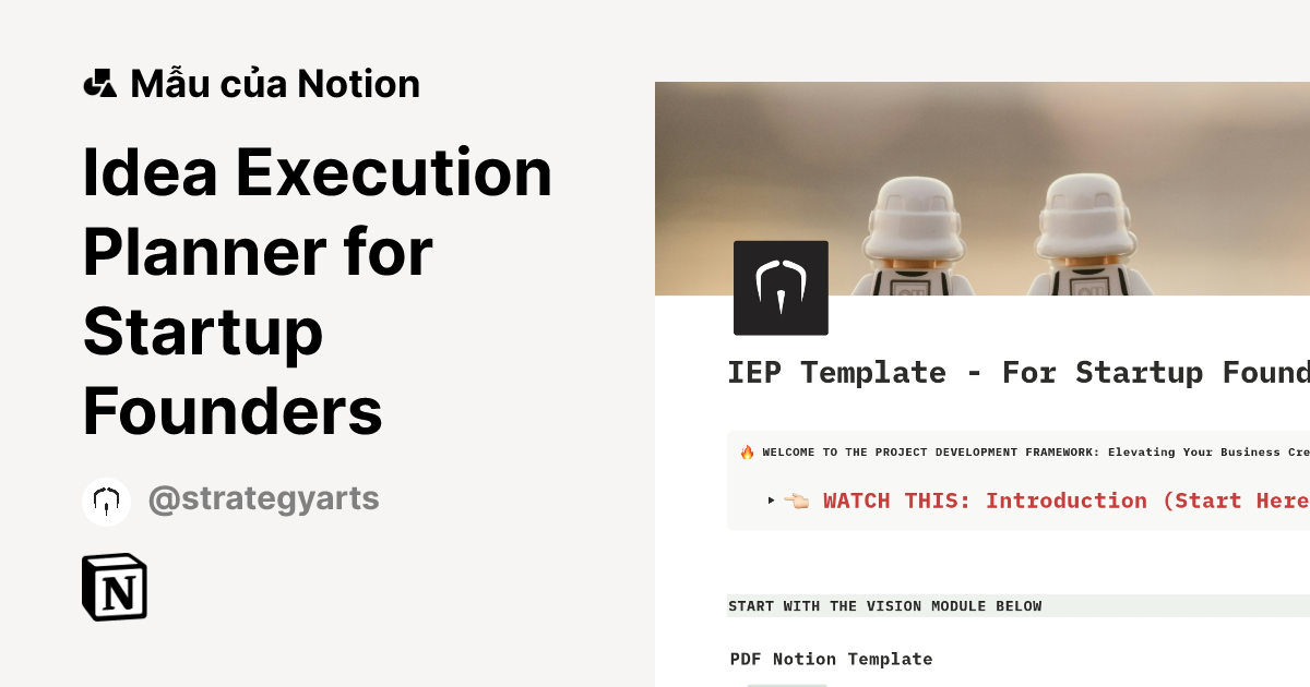 Mẫu Idea Execution Planner for Startup Founders | Thị trường Notion