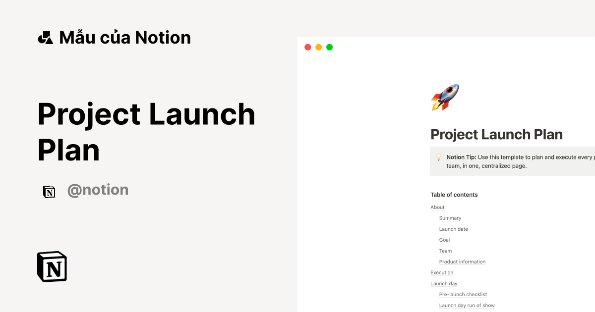 Project Launch Plan Mẫu do Notion tạo | Thị trường Notion