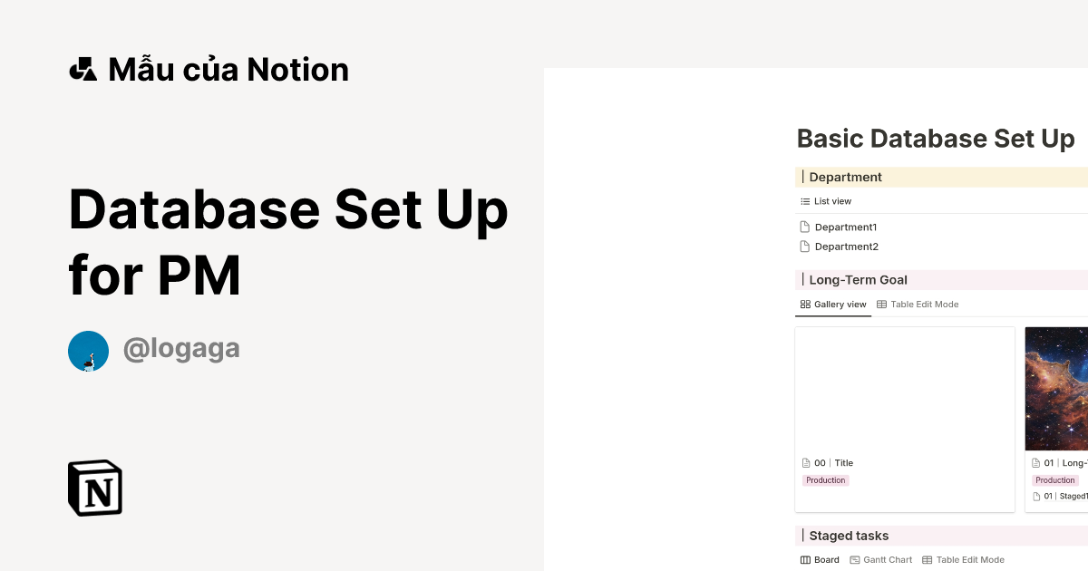 Mẫu Database Set Up for PM | Thị trường Notion