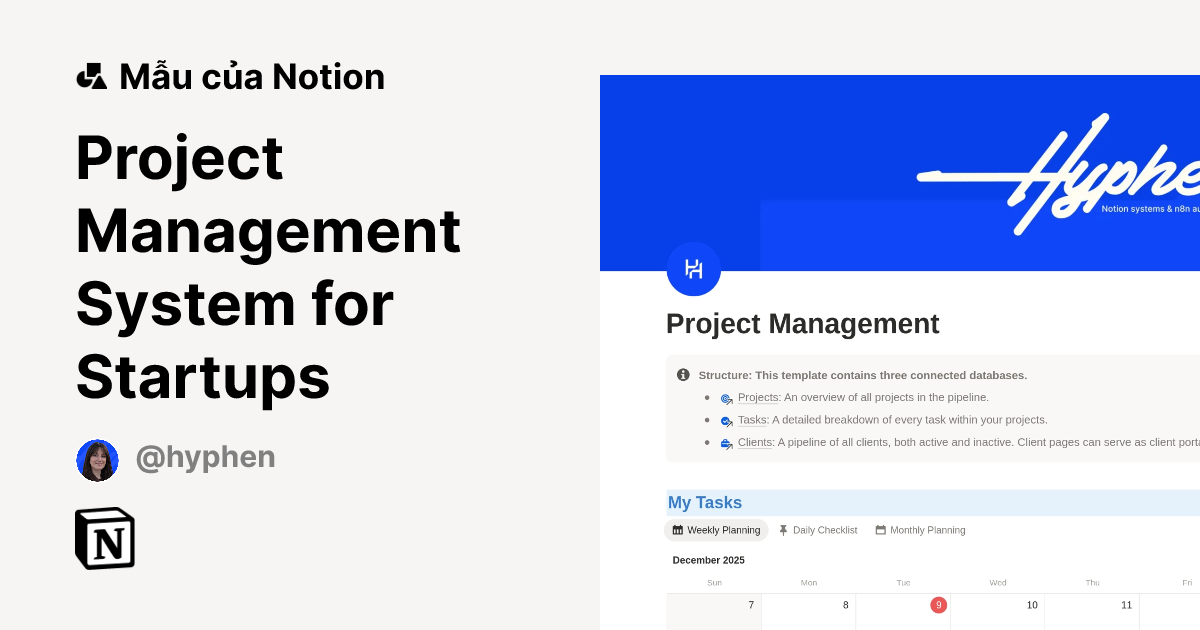 Mẫu Project Management System for Startups | Thị trường Notion