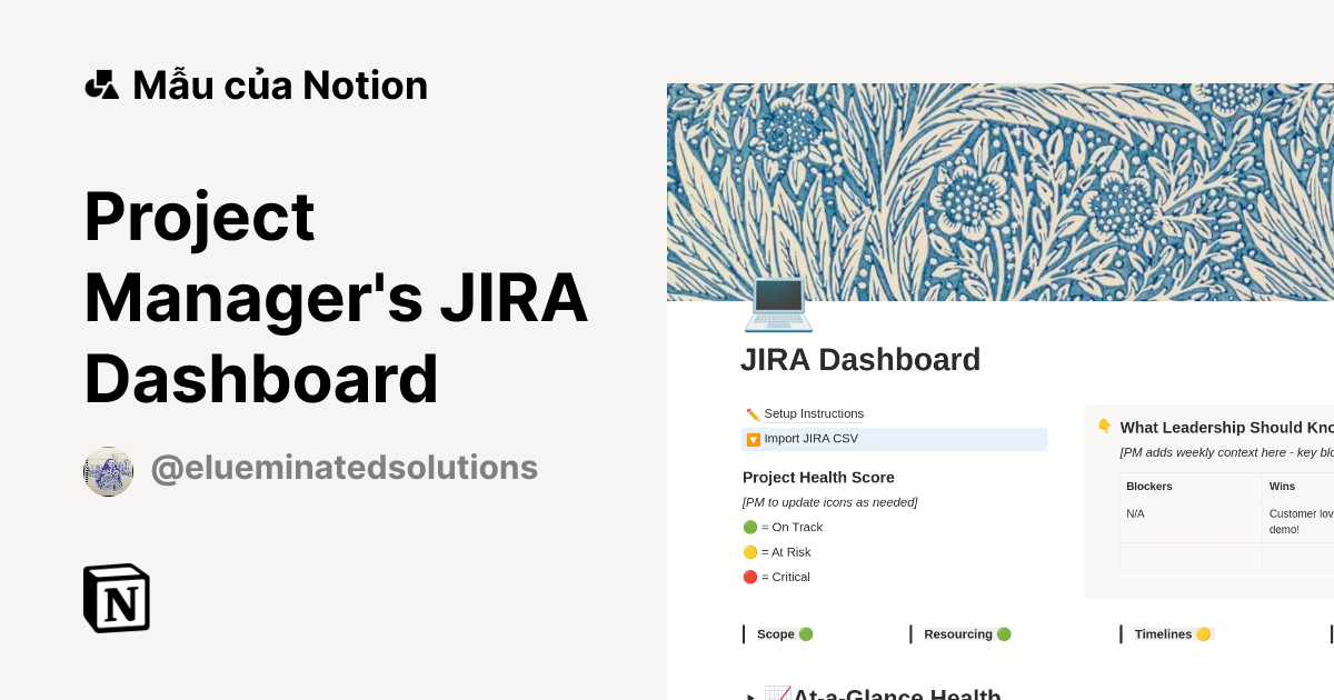 Mẫu Project Manager's JIRA Dashboard | Thị trường Notion