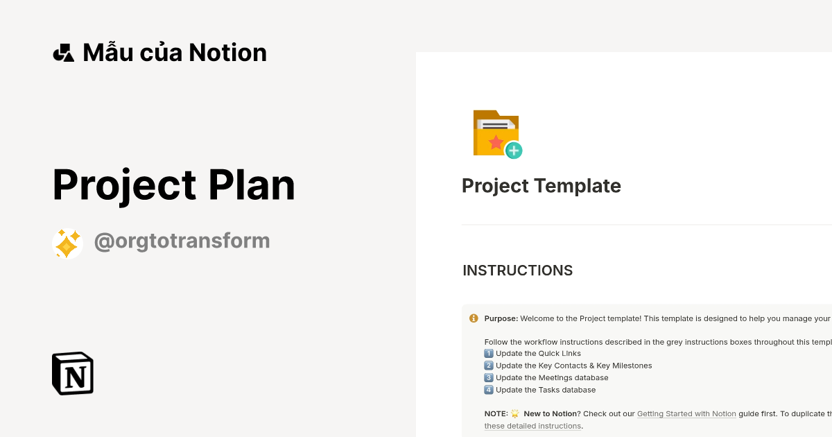 Project Plan Mẫu do Regine @ Organize to Transform tạo | Thị trường Notion