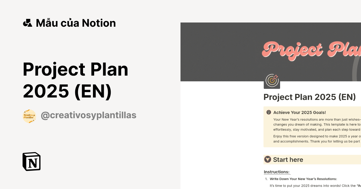 Mẫu Project Plan 2025 (EN) | Thị trường Notion