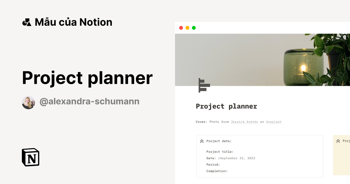 Mẫu Project planner | Thị trường Notion