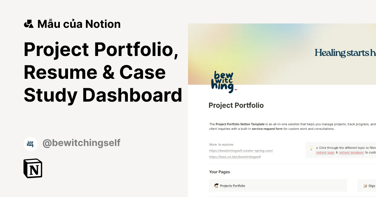 Mẫu Project Portfolio, Resume & Case Study Dashboard | Thị trường Notion